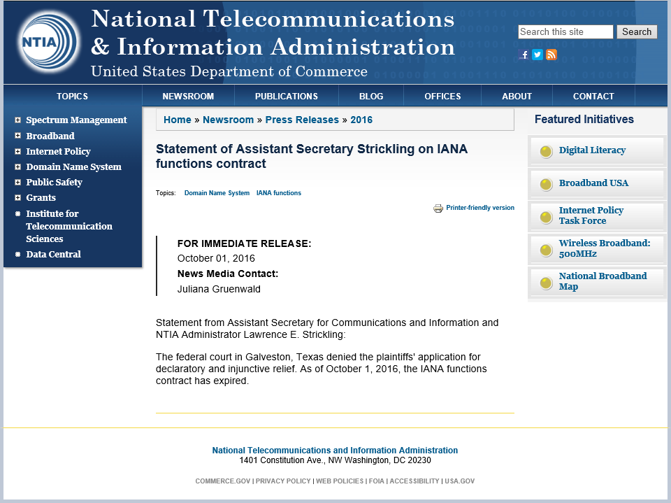 米国政府がルートDNSや、IPアドレス管理などの“IANA機能”監督権限を手放す -INTERNET Watch