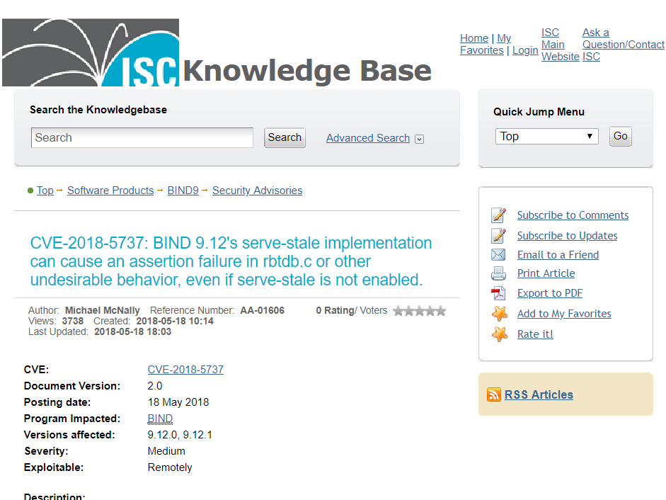 「BIND 9」に脆弱性、リモートからnamedが異常終了、JPRSやJPCERT/CCが注意喚起 - INTERNET Watch