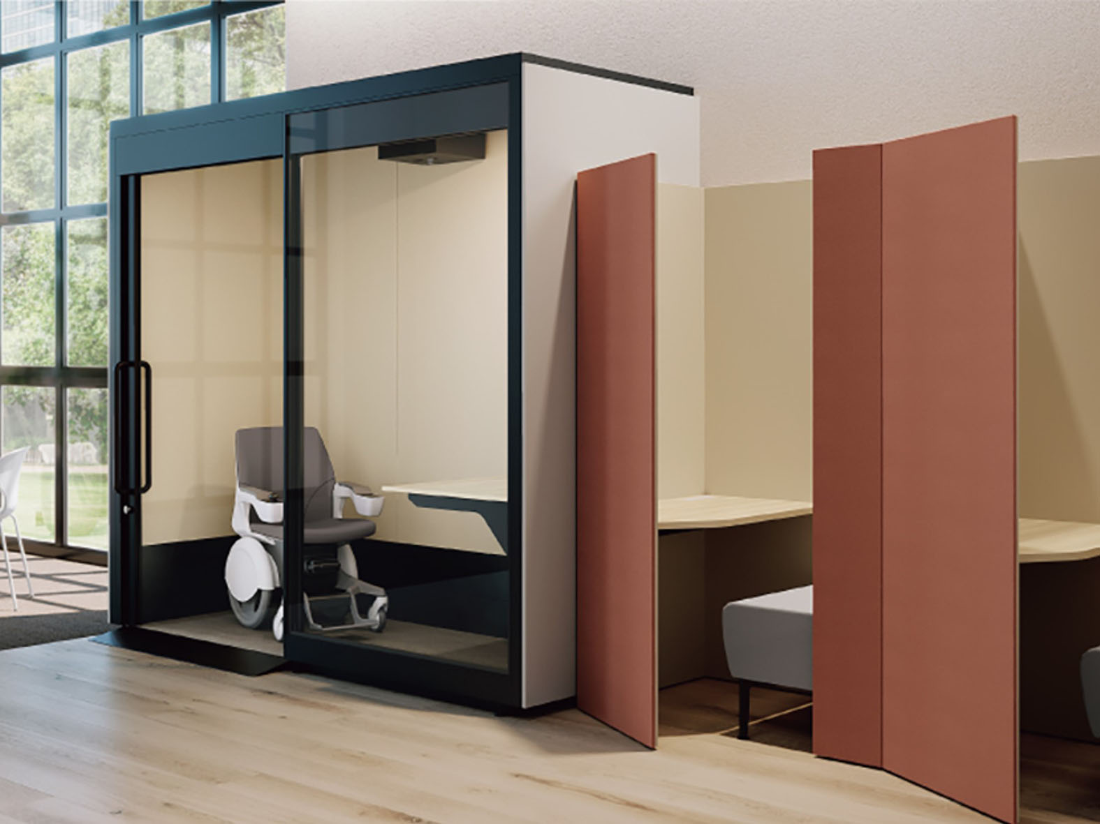 車いす対応ワークブースなど、多様化するニーズに応えた「TELECUBE by OKAMURA C Type」新モデル4種発売 - INTERNET Watch